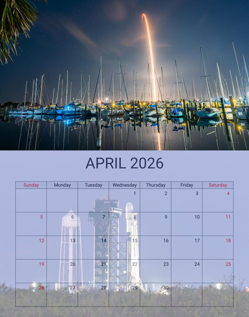 2026 Rocket Launch Calendar, 2026 Wall Calendar, Spacex Rocket Calendar ...