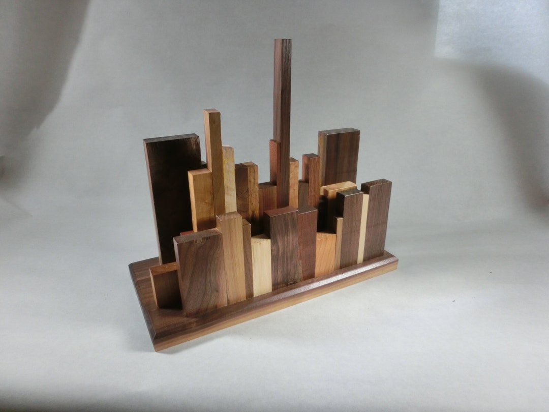 Handmade Wooden Cityscape Sculpture - Etsy