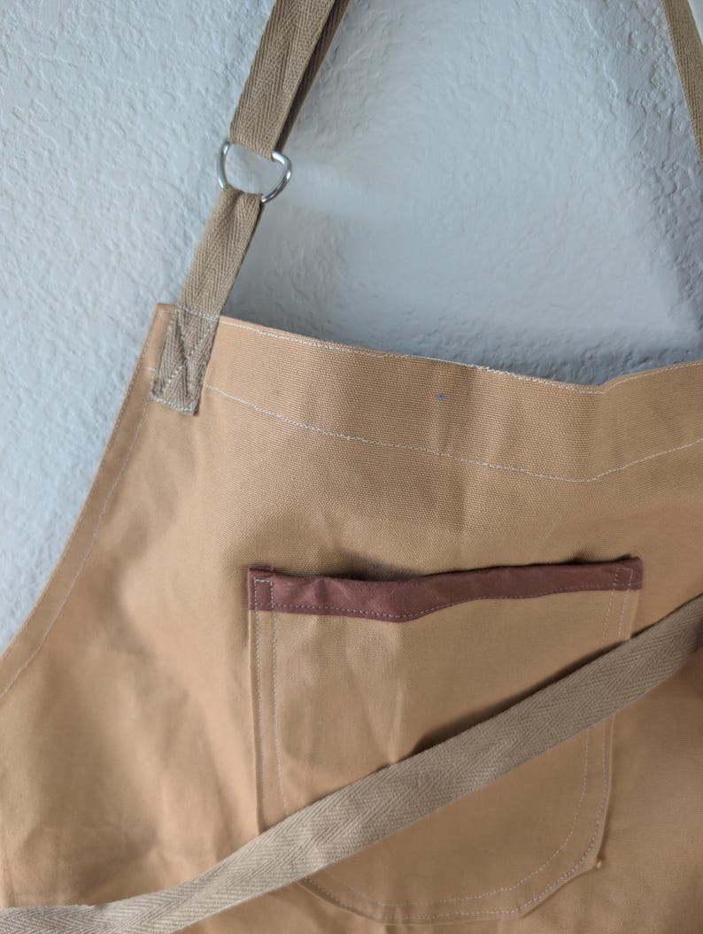 Handcrafted Sand-colored Apron With Brick Pocket Accents – Adjustable ...