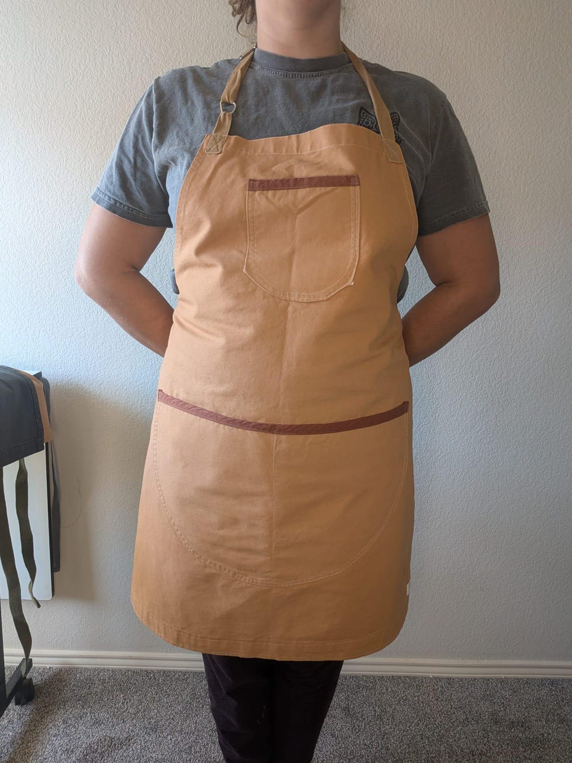 Handcrafted Sand-colored Apron With Brick Pocket Accents – Adjustable ...