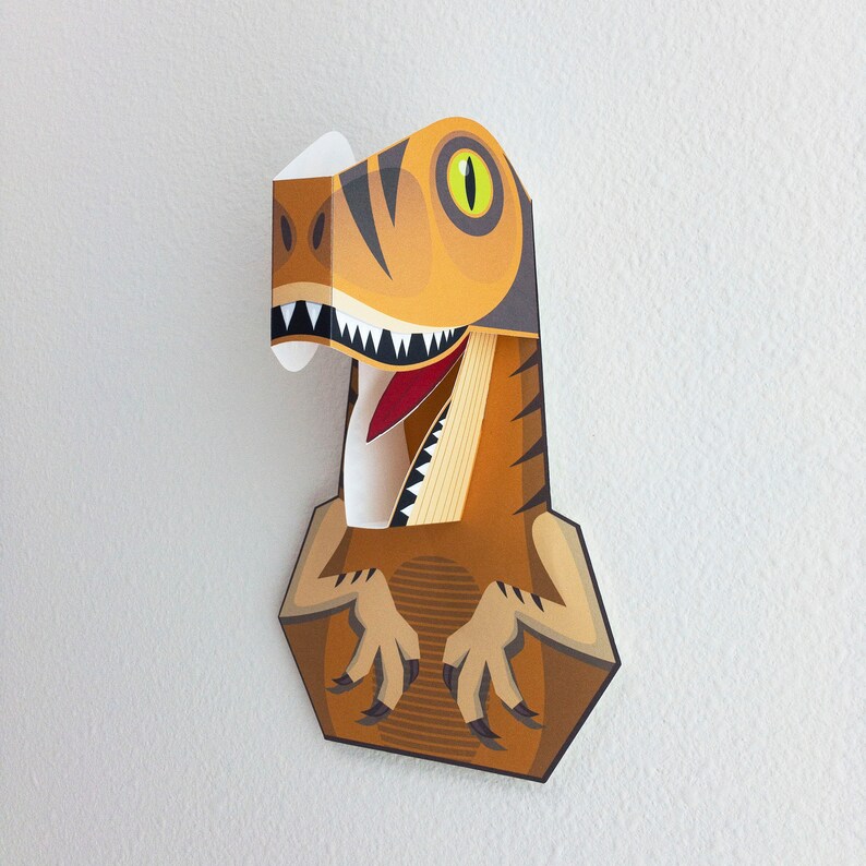 3D Paper Craft Wall Art: Dinosaur Portraits Kids Digital Cut and Fold ...