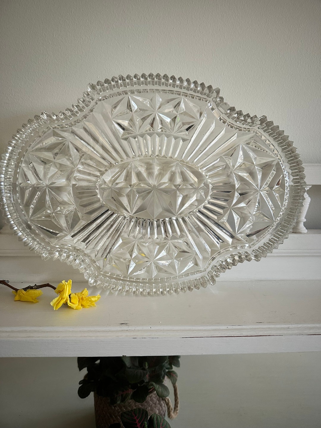 Vintage Heavy Clear Glass Dressing Table Vanity Tray, Serving Glass ...