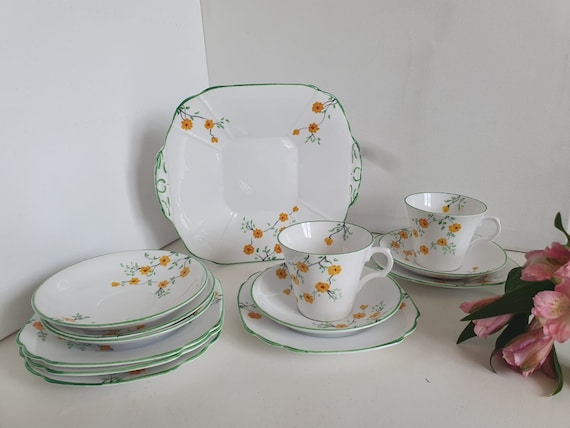 Art Deco Yellow Flower Melba Bone China Set Cake Plate 2 | Etsy