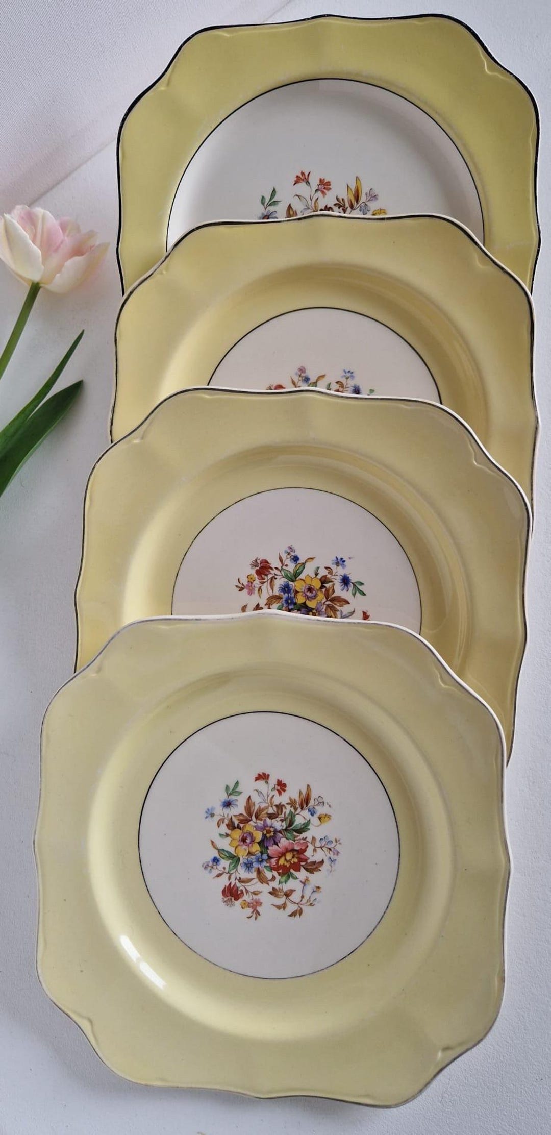 Vintage Johnson Brothers Pareek Yellow Floral China Set of 4 Luncheon ...
