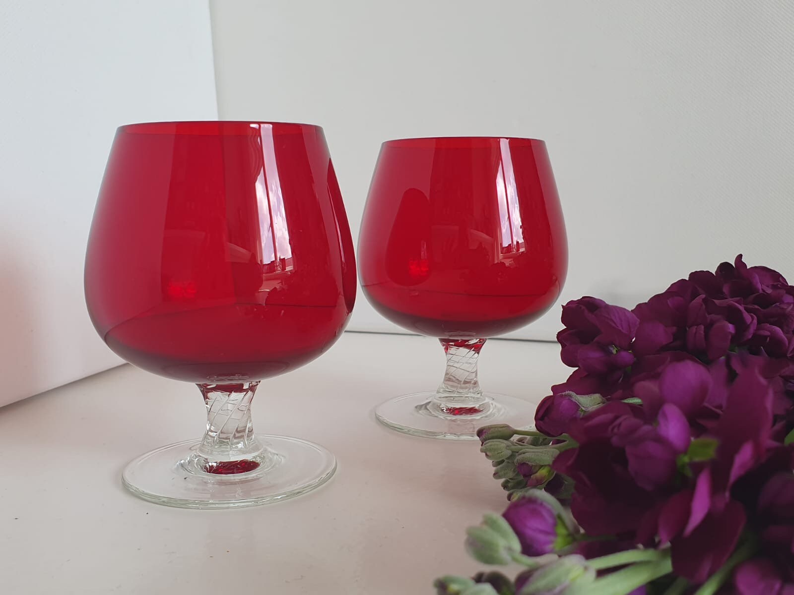 Vintage Ruby Red Small Brandy Glasses Retro Brandy Glasses | Etsy