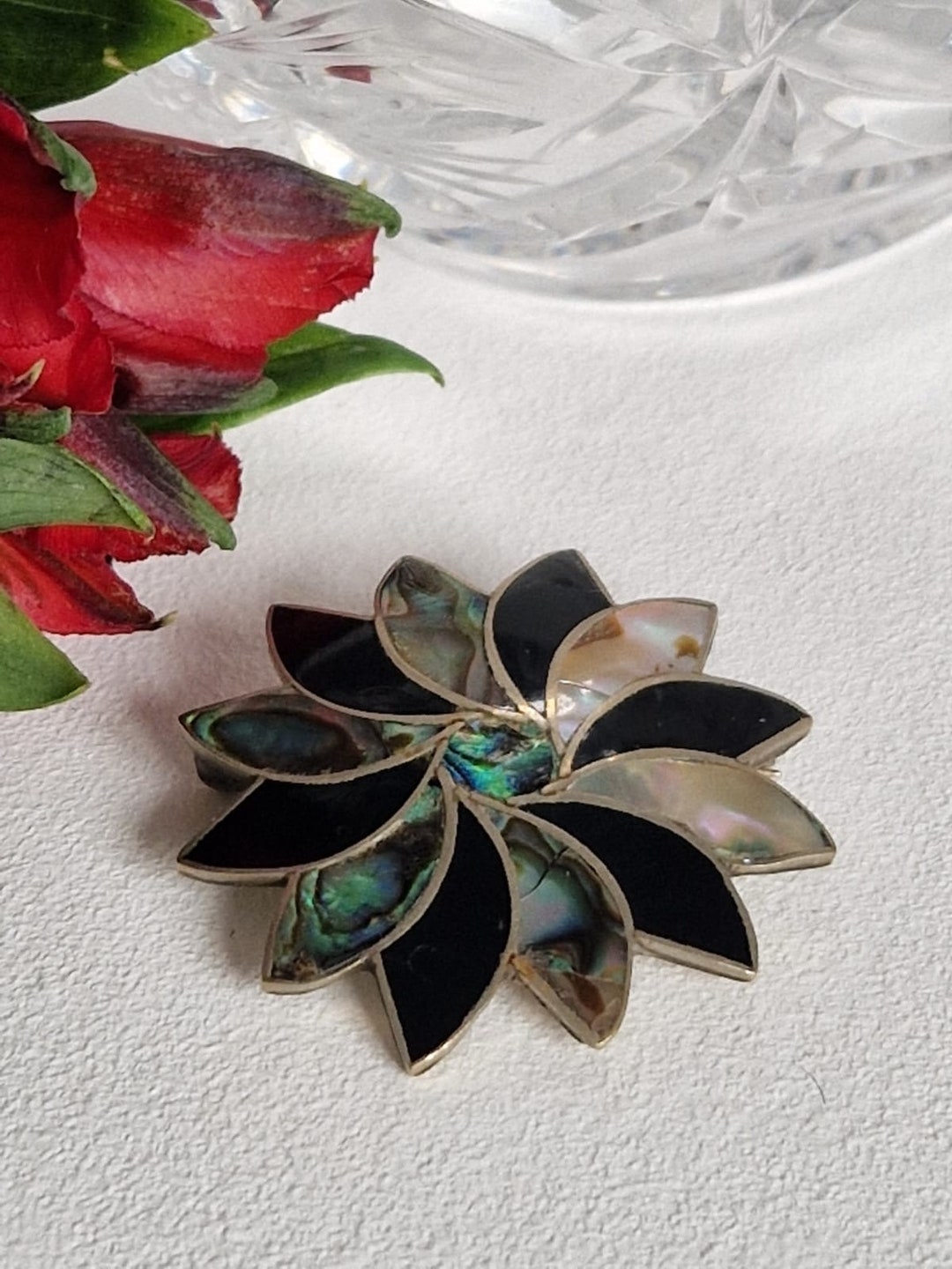 Vintage Alpaca Mexico Abalone Flower Brooch, Pin, Silver Tone Metal - Etsy