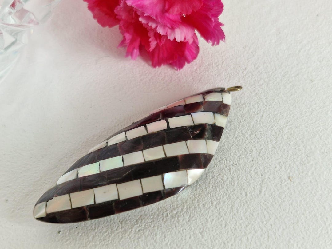 Vintage Mother of Pearl, Black Overlay Pendant - Etsy