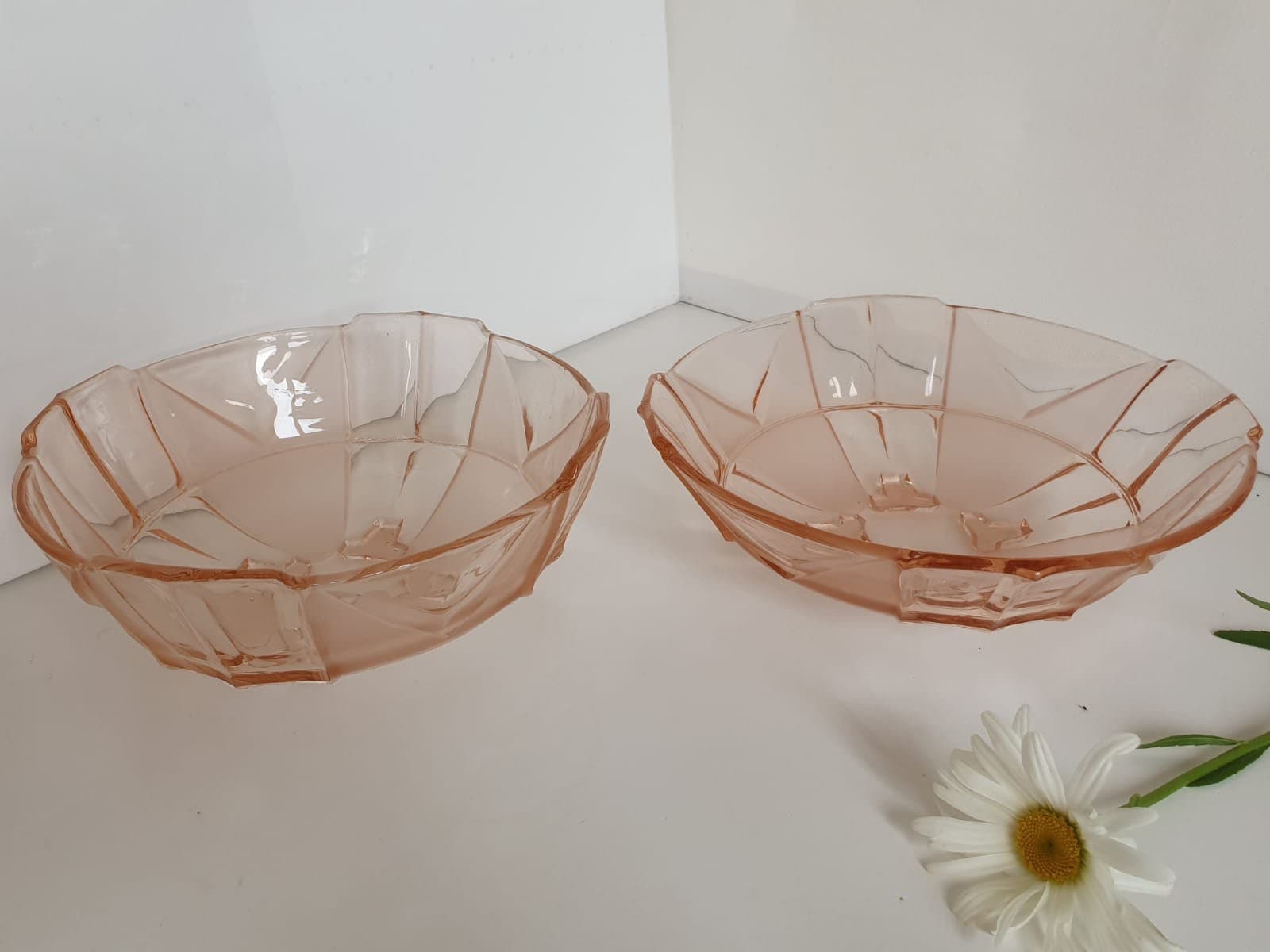 Art Deco Pink Glass Footed Trifle Fruit Bowls Set of 2 | Etsy