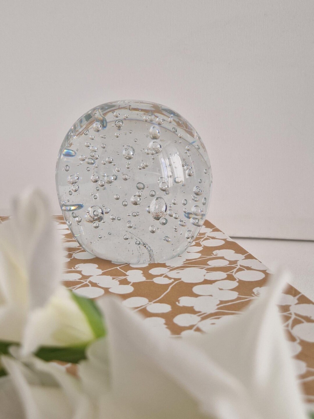 Vintage Heavy Art Glass Clear Air Bubble Design Round Paperweight ...