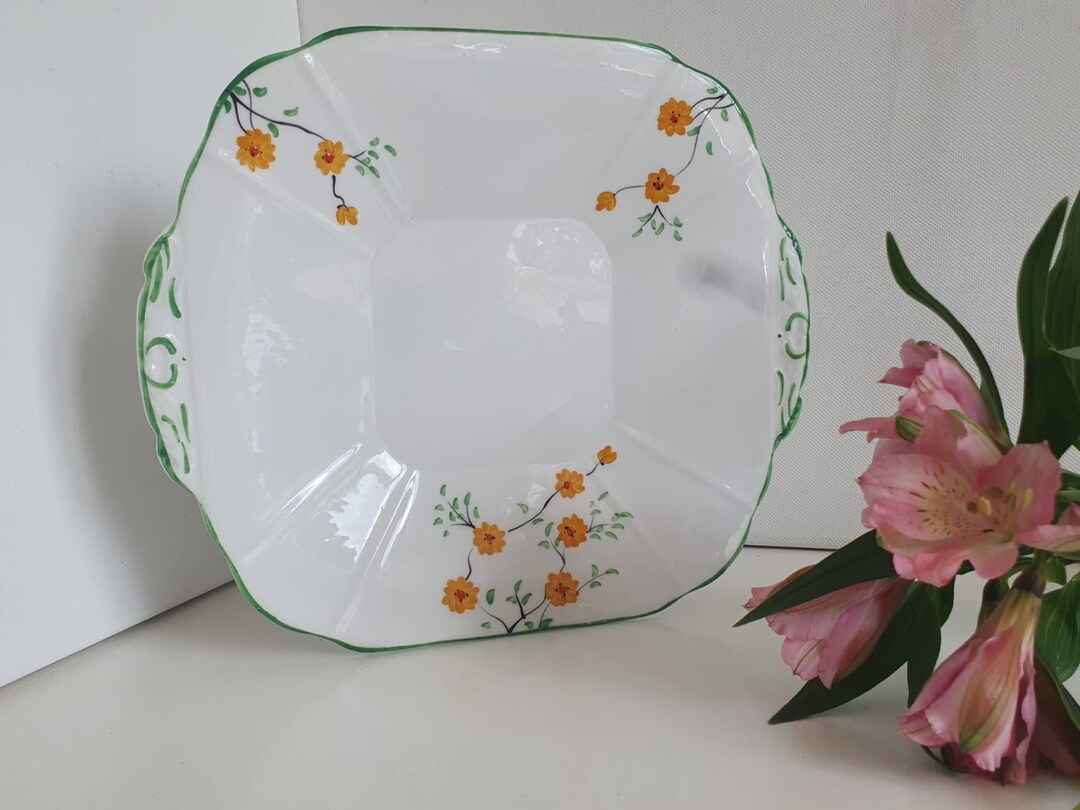 Art Deco Yellow Flower Melba Bone China Cake Plate - Etsy