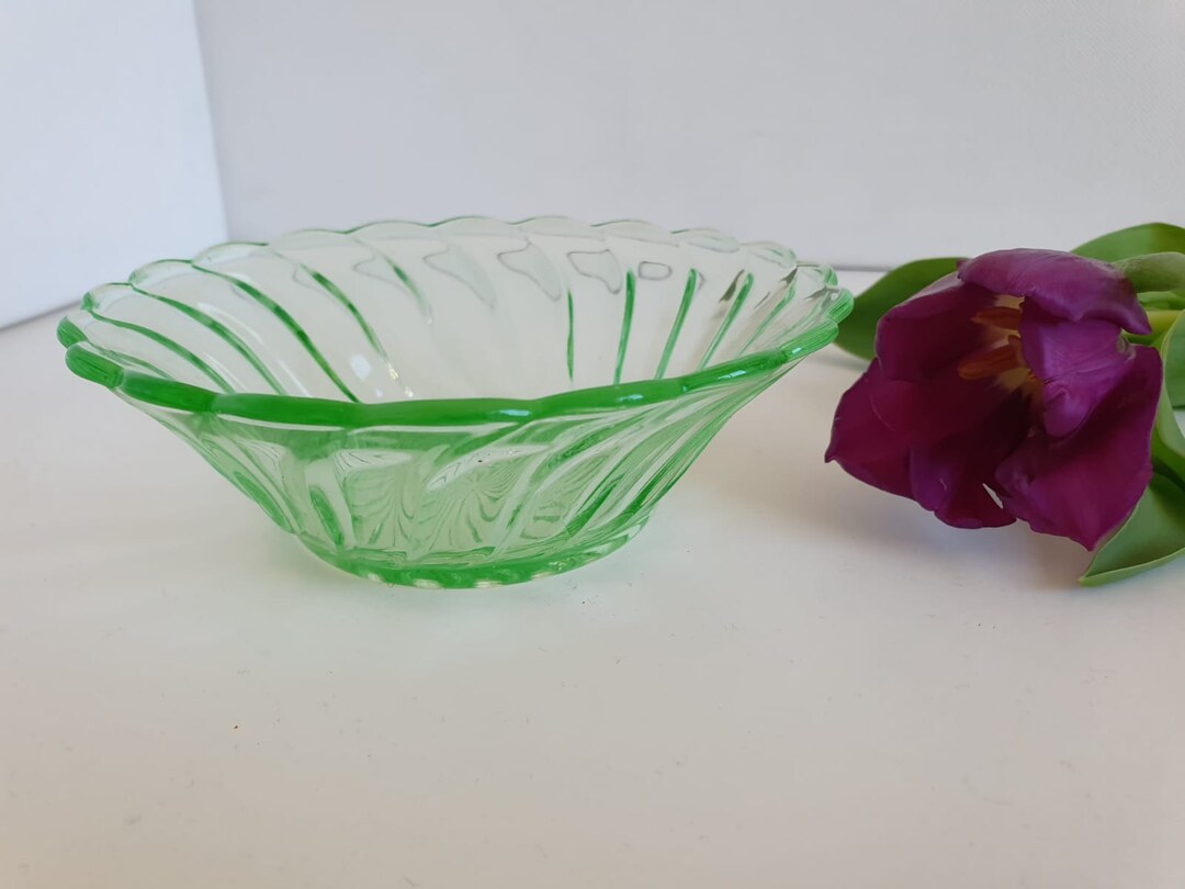 Vintage Bagley Green Glass Pattern, Carnival Swirl Range Trinket Dish ...