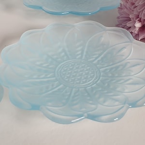 Vintage Frosted Blue Glass Flower Shape Dishes Plates X5 - Etsy