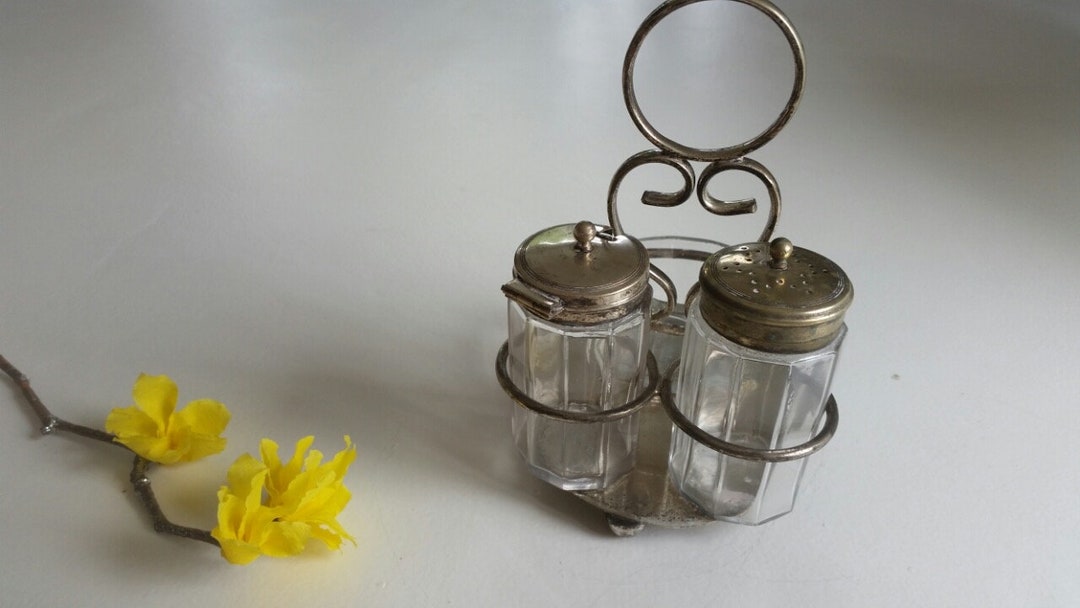 Vintage EPNS Glass Cruet Set on Stand, Salt, Pepper, Mustard Pot - Etsy