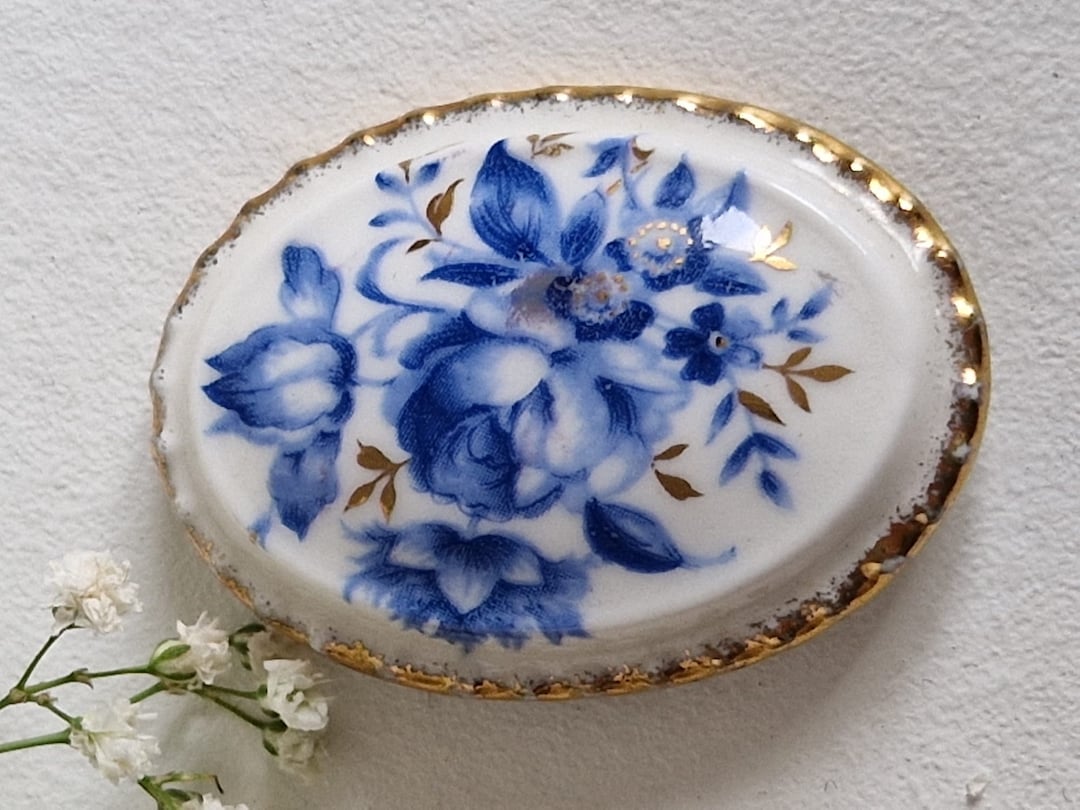 Vintage St George Blue Floral Bone China Brooch, Pin - Etsy