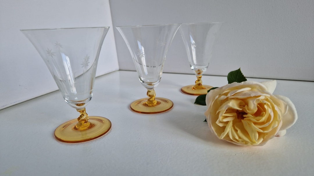 Vintage Set of 3 Embossed Star Design, Amber Stem Liqueur/aperitif ...