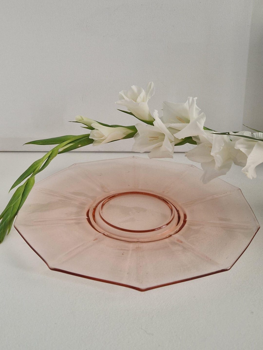 Vintage Cambridge Large Glass Pink Decagon Plate - Etsy