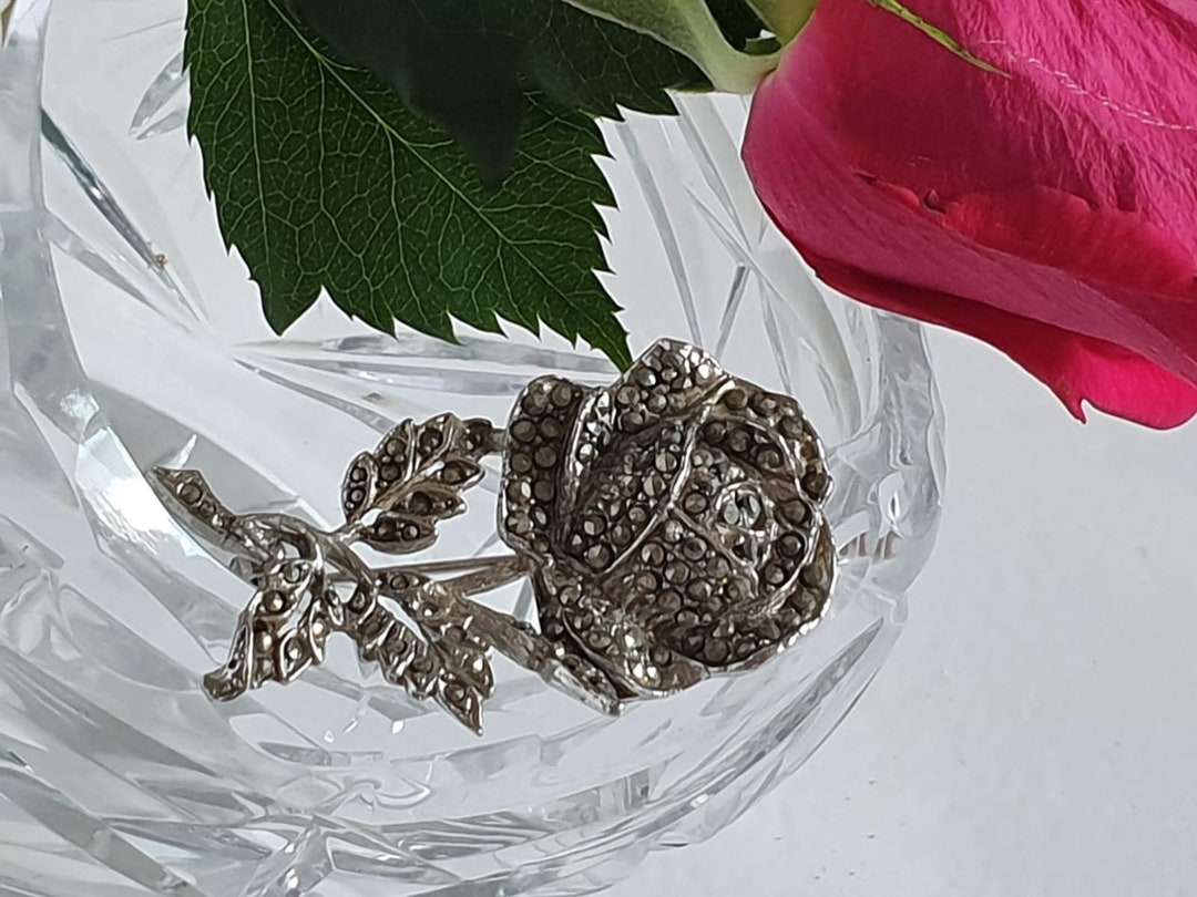 Vintage Marcasite Single Rose Stem Brooch Pin - Etsy