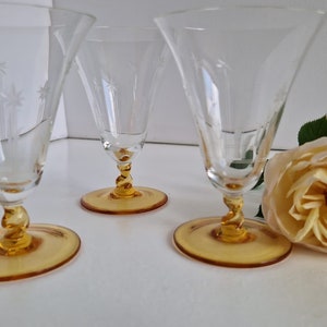 Vintage Set of 3 Embossed Star Design, Amber Stem Liqueur/aperitif ...