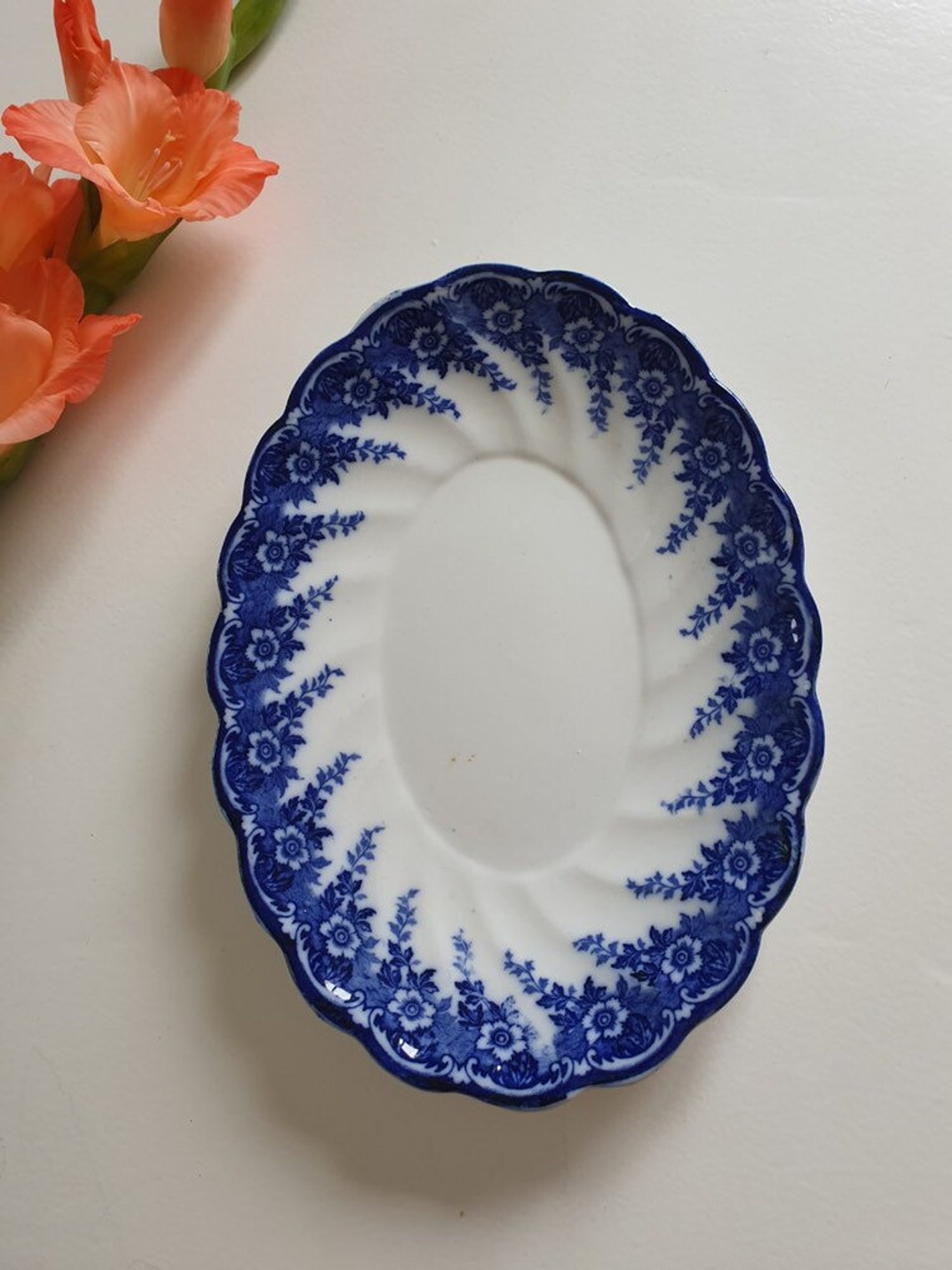 Victorian F Winkle Colonial Pottery Bone Matlock Blue Oval - Etsy