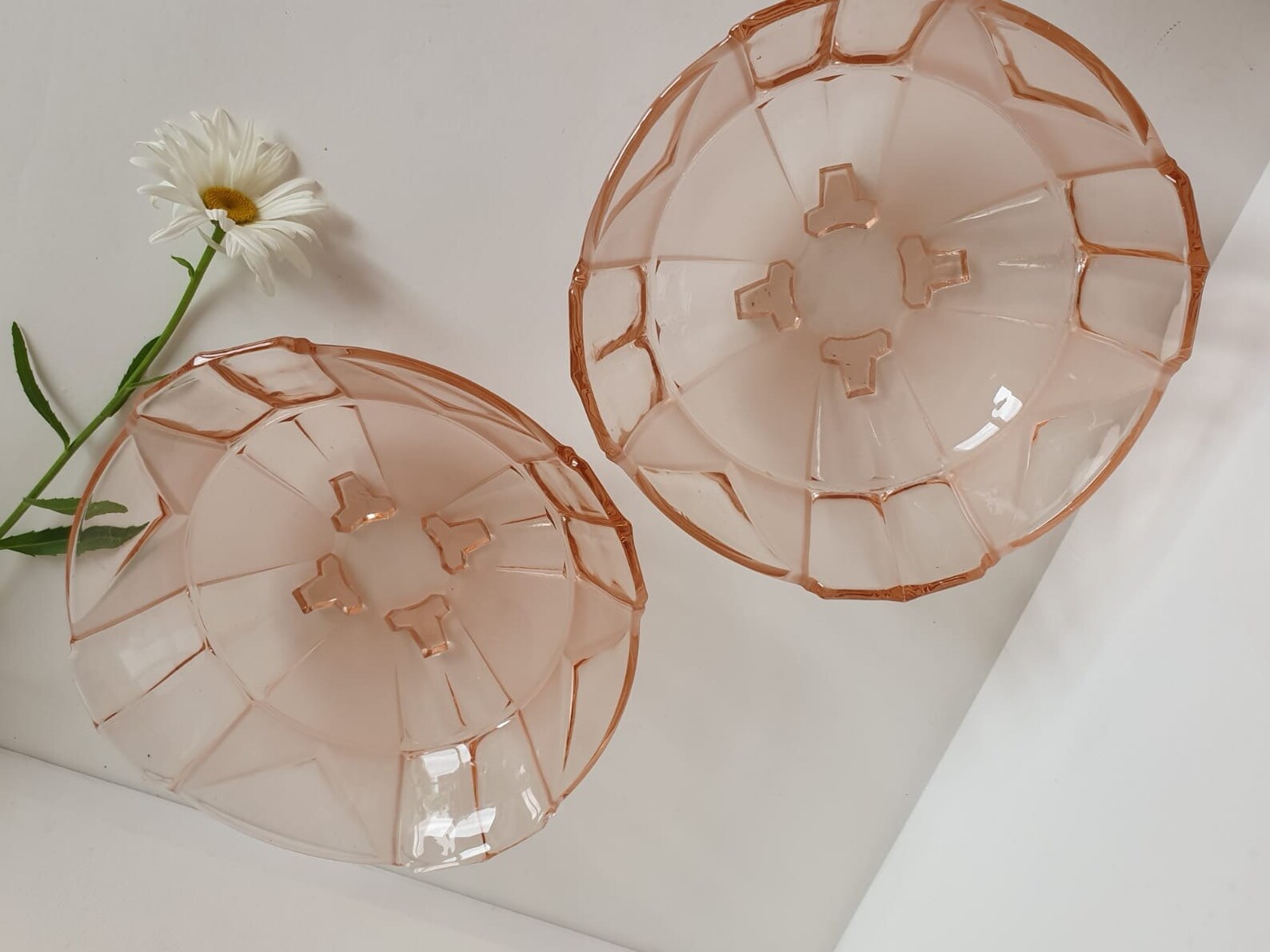 Art Deco Pink Glass Footed Trifle Fruit Bowls Set of 2 | Etsy