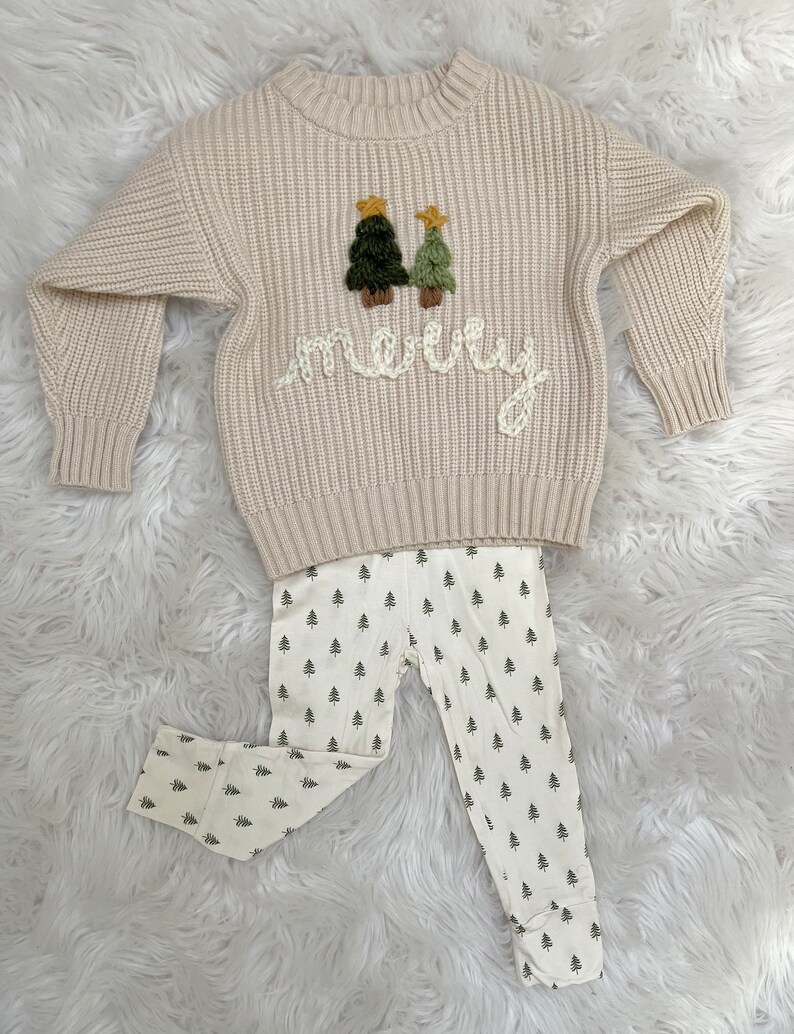 Hand Embroidered Baby and Toddler Christmas Sweater | “merry” Knit ...