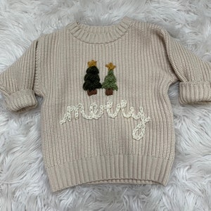 Hand Embroidered Baby and Toddler Christmas Sweater | “merry” Knit ...