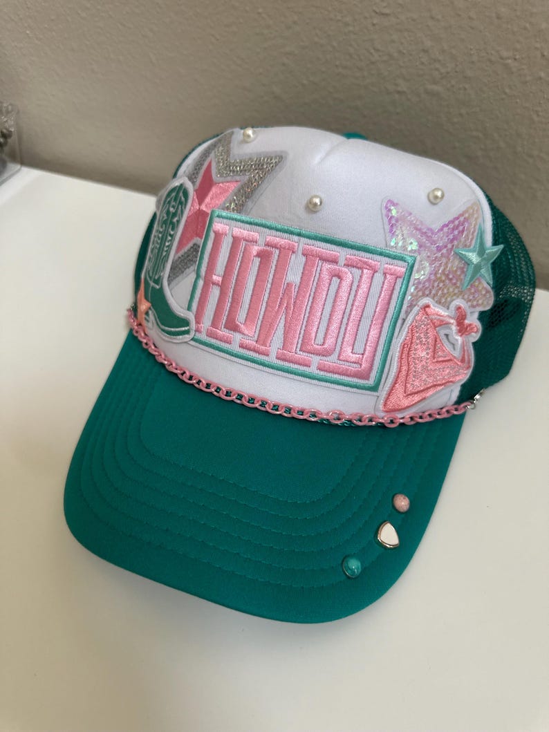 Turquiose Pink Howdy Trucker Hat - Etsy