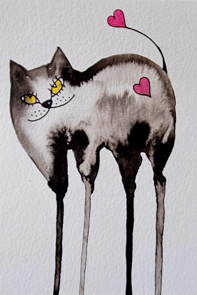 Original Art 6x4 Original Cat Drawing Outsider Art Gift for Cat Lovers ...
