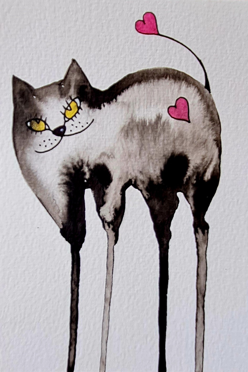 Original Art 6x4 Original Cat Drawing Outsider Art Gift for Cat Lovers ...