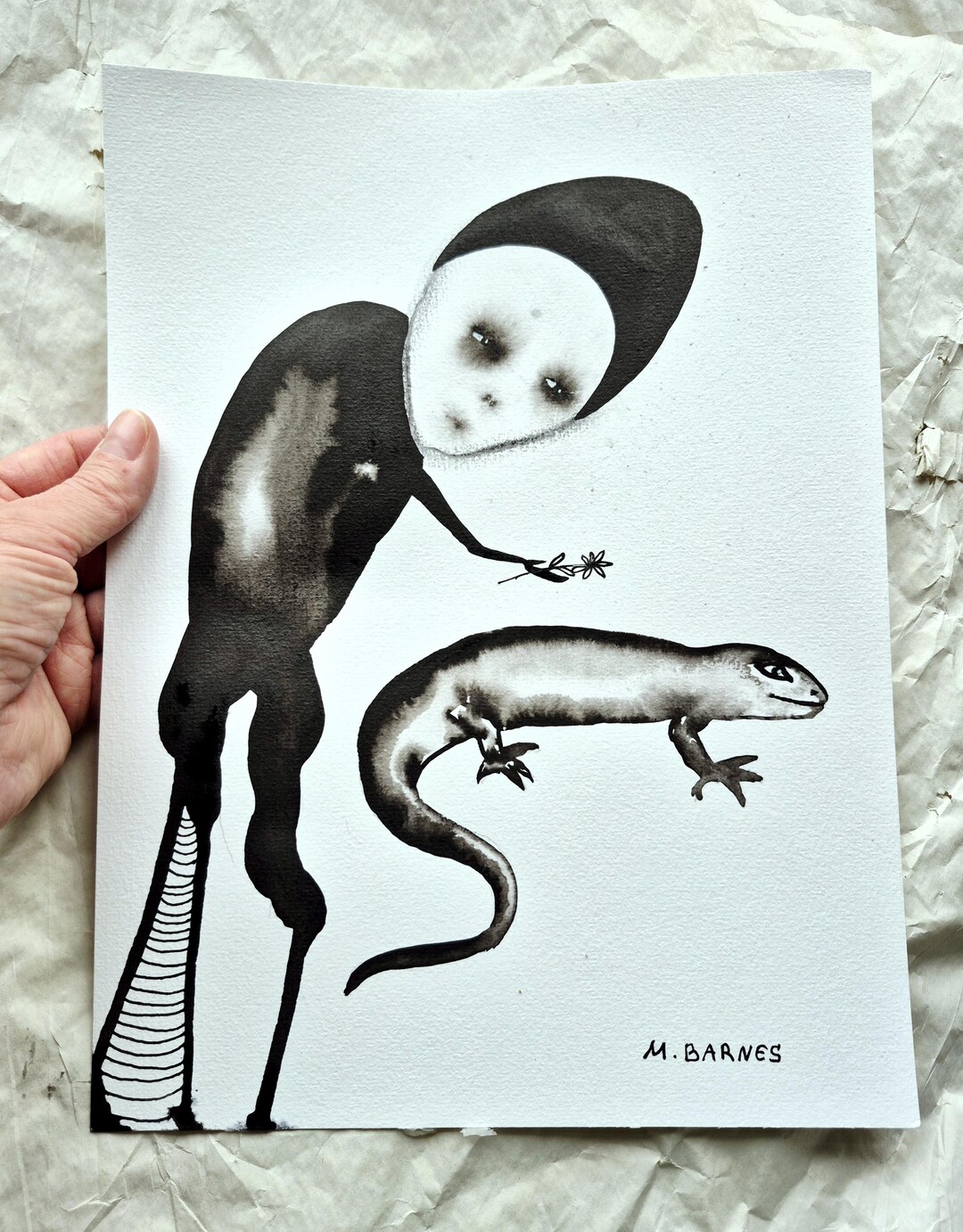 Lizart Original Ink Drawing on Watercolour Paper 9x12 Outsider Art ...