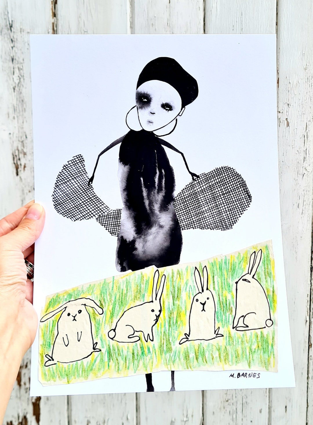 Bunny Rabbits Original Ink Drawing: Abstract Whimsical Art (A4) - Etsy