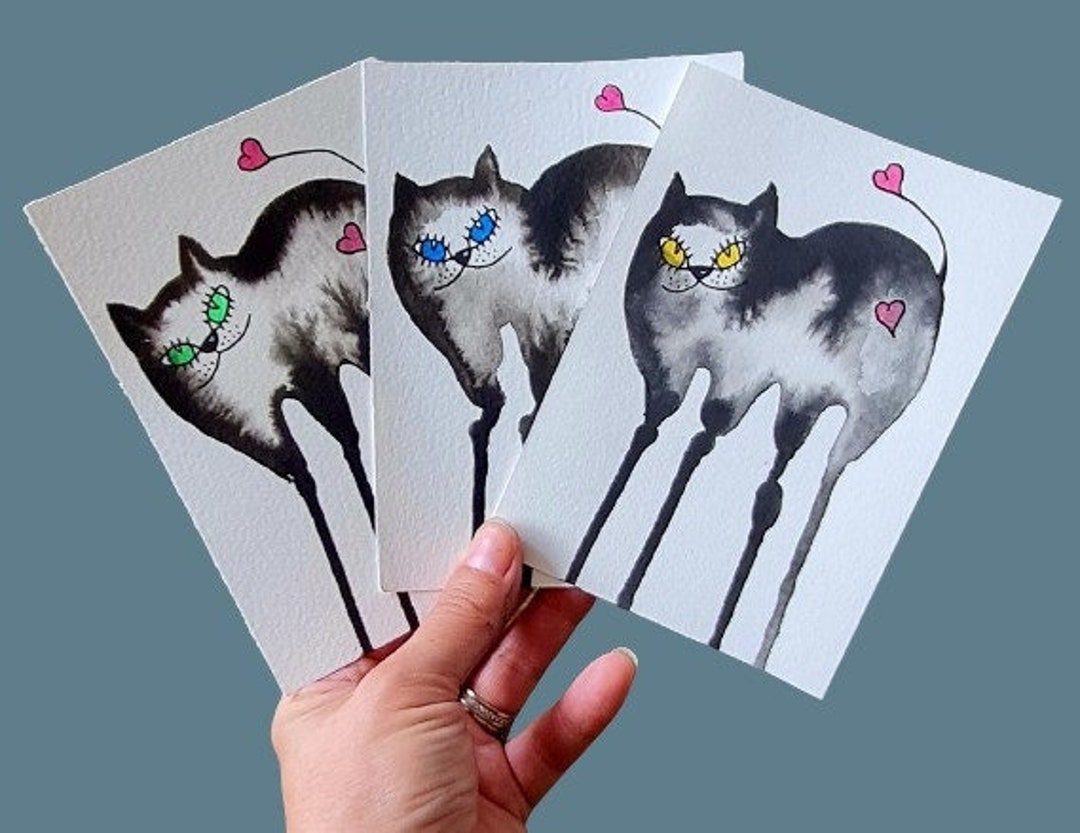 Original Art 6x4 Original Cat Drawing Outsider Art T For Cat Lovers