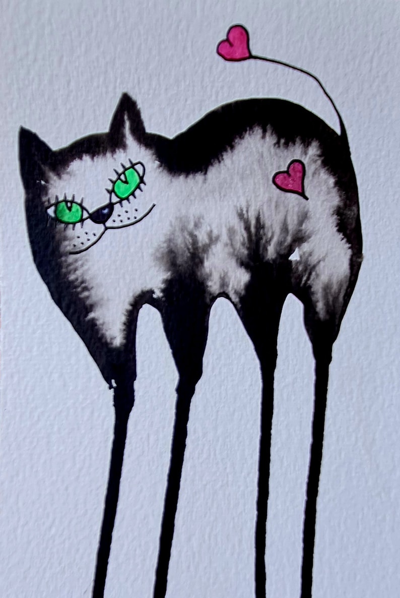Original Art 6x4 Original Cat Drawing Outsider Art Gift for Cat Lovers ...