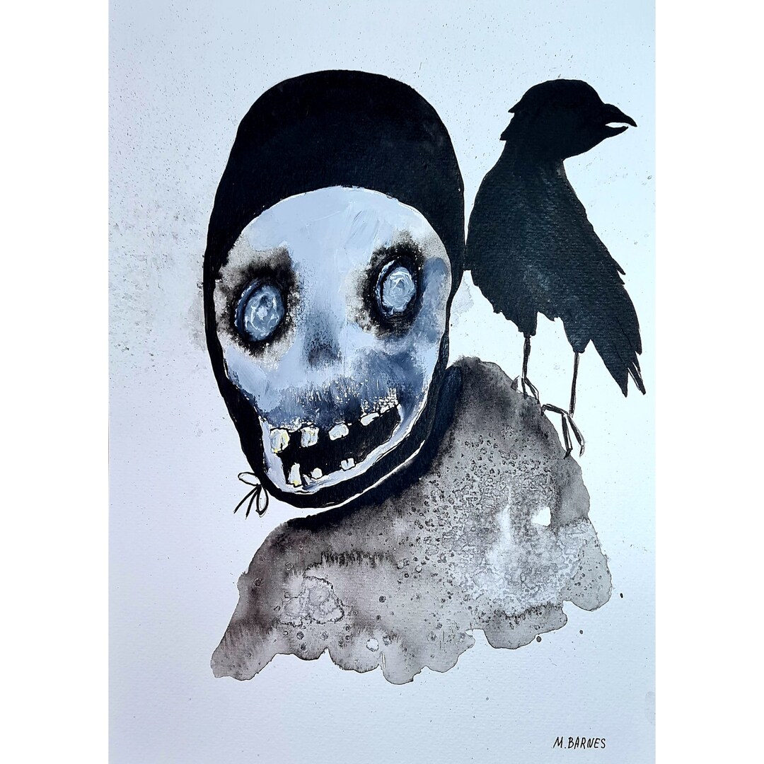 Creepy Face Ink Drawing: Original Art Brut, Spooky Home Decor - Etsy