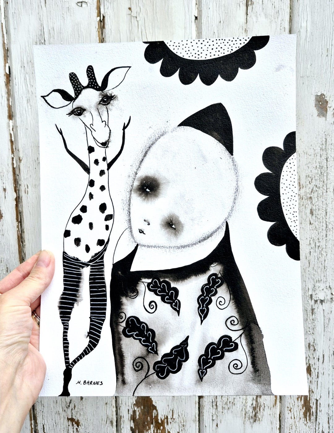 Original Giraffe Ink Drawing: Black and White Gothic Art (9x12 Inches ...