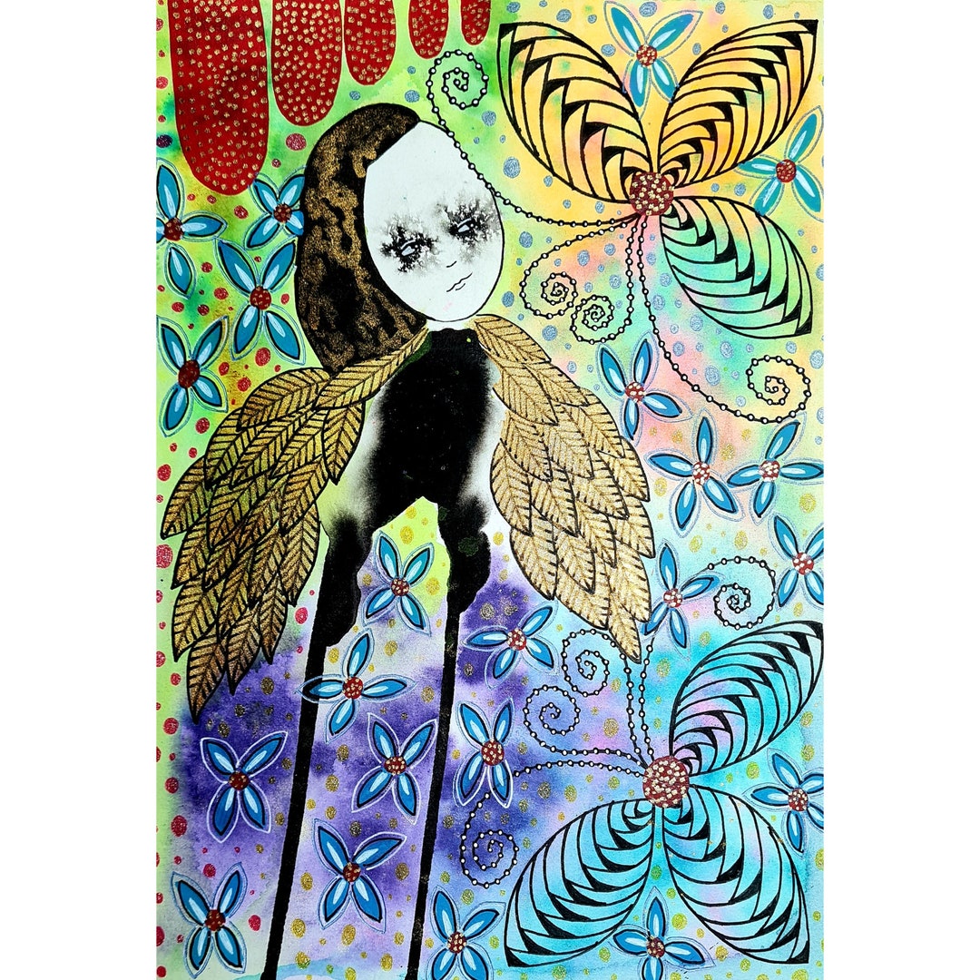 Original Angel Art: Ink & Watercolor A4 Drawing - Etsy