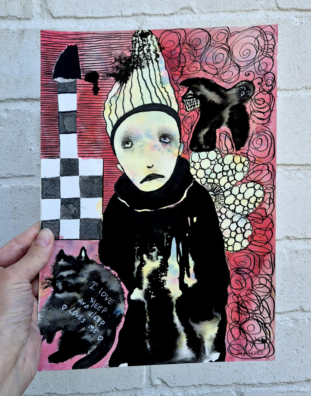 Abstract Art Cat Drawing Primitive Art Wall Decor Outsider Art Naive ...