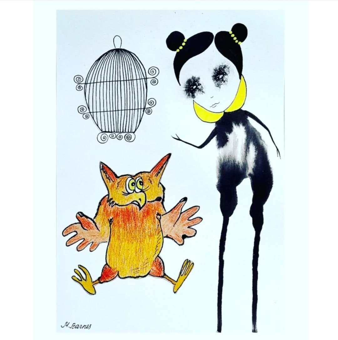 Original Art Outsider Art Funny Owl Drawing Abstract Figurative Art ...