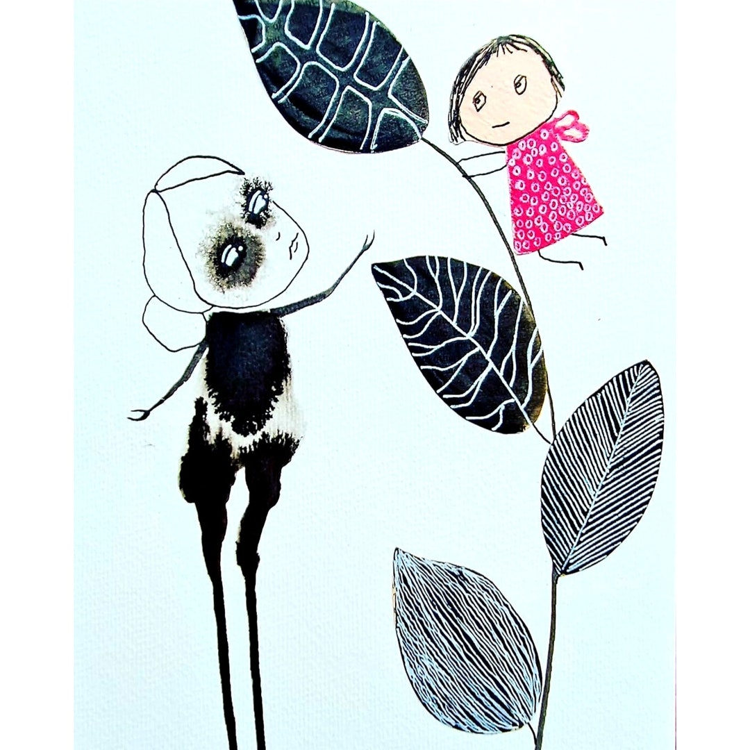Whimsical Fairy Ink Drawing: Black and White Outsider Art - Etsy