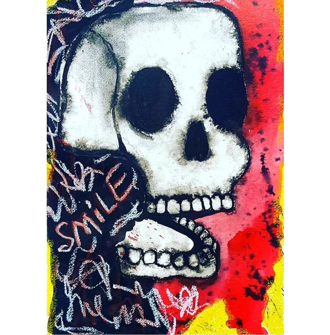 Original Skull Art: Spooky Horror Drawing, Abstract Figurative (A4 ...