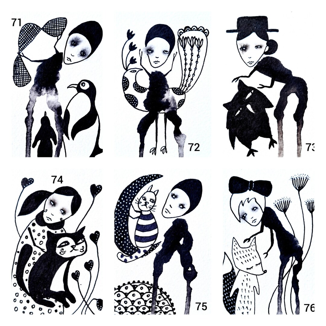 Monochrome Art Print: Whimsical Gothic Drawing, Strange Animals - Etsy