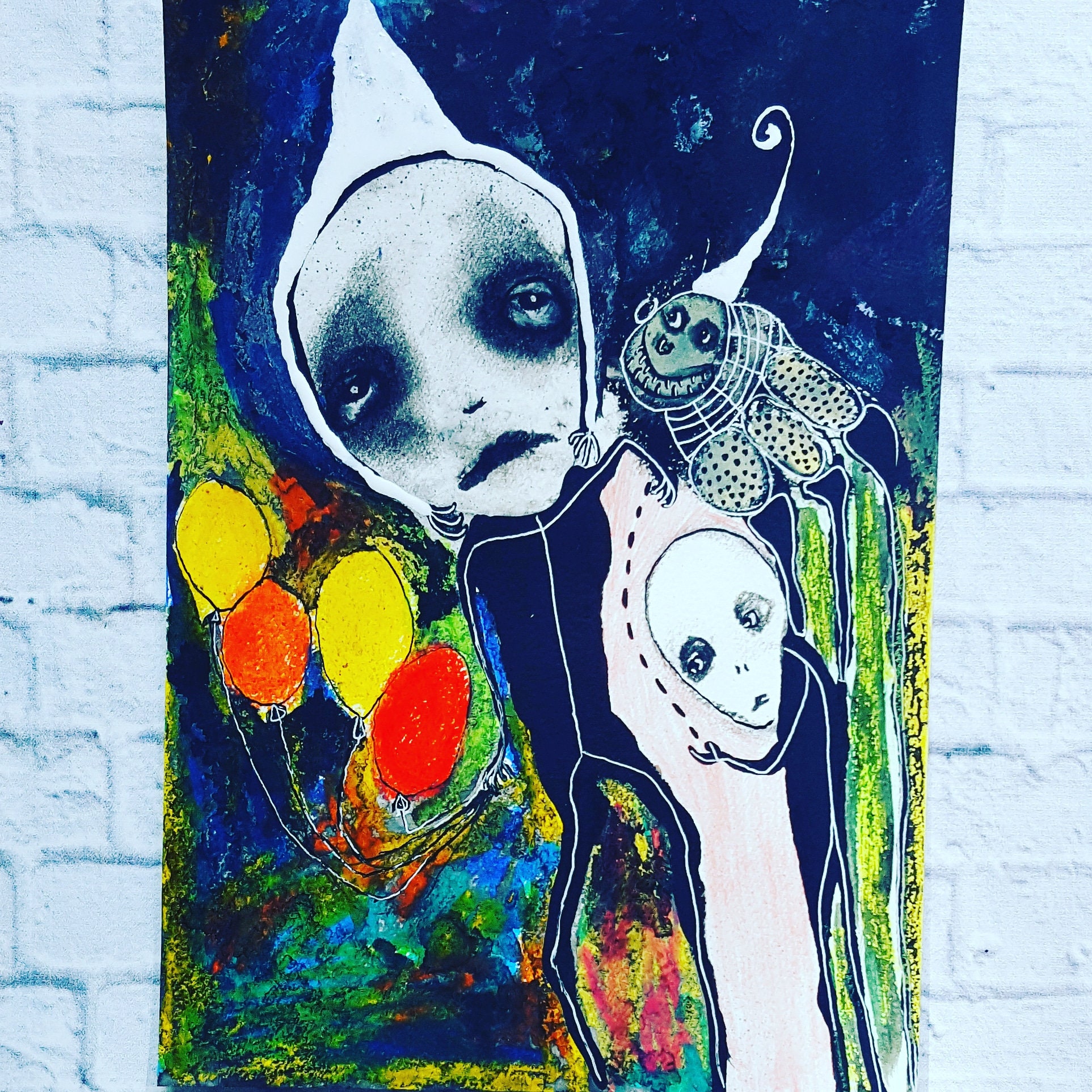 Original Art or Print Creepy Face Drawing Art Brut Horror Art Abstract ...