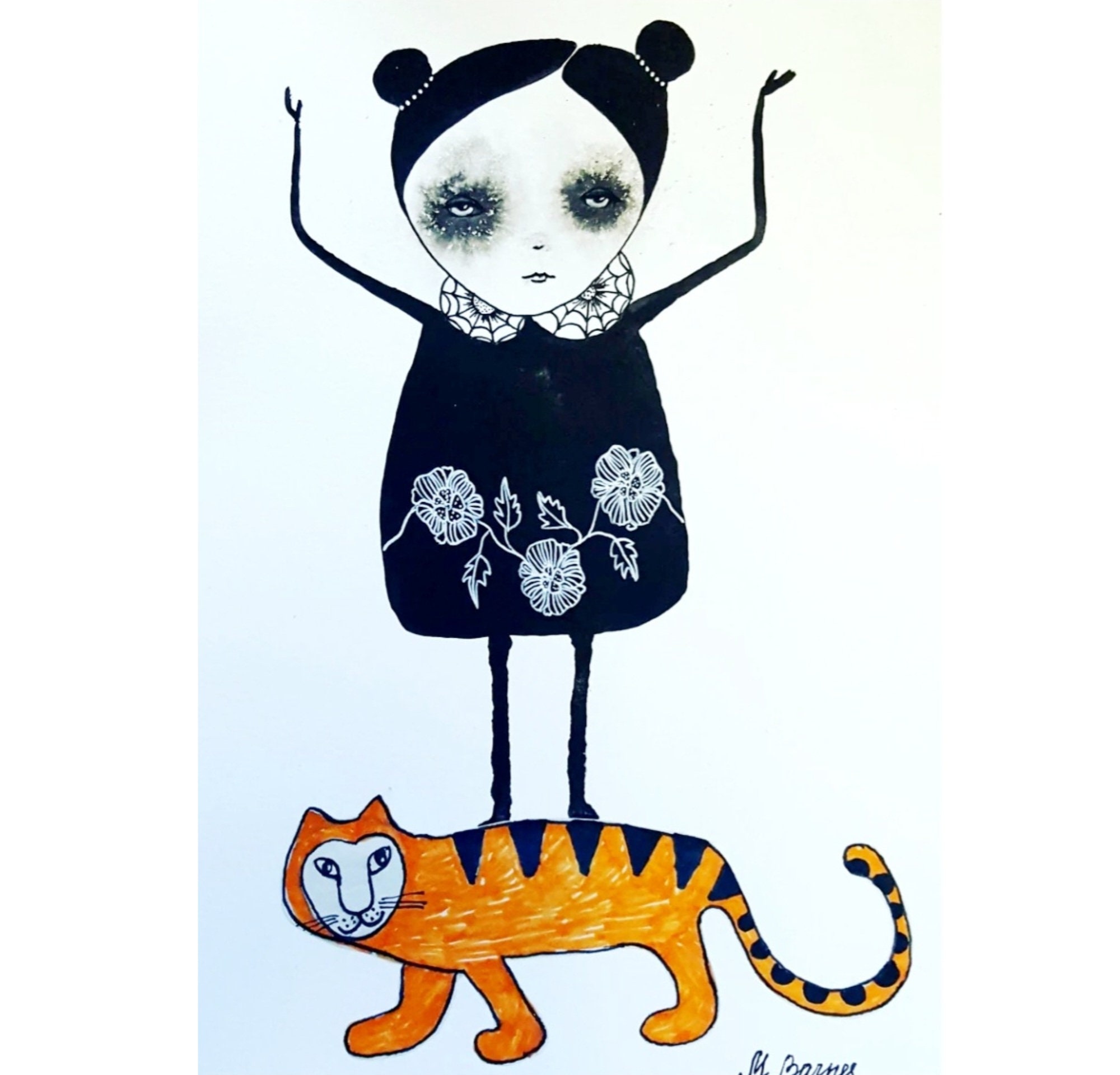 Original Art Outsider Art Tiger Drawing Abstract Figurative Art Brut ...