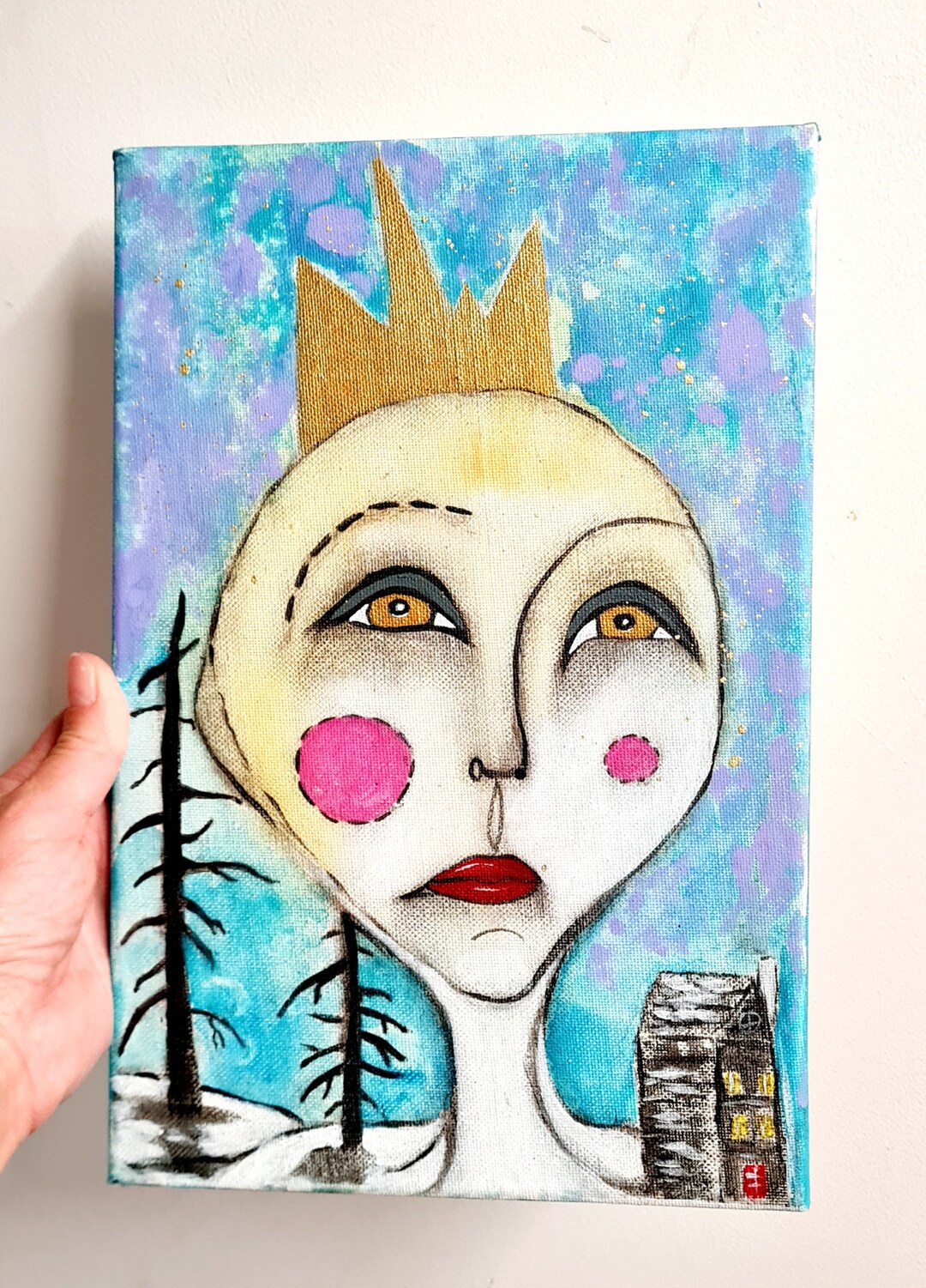 Moon Princess Original Art One of a Kind Art Folk Art Abstract Face ...