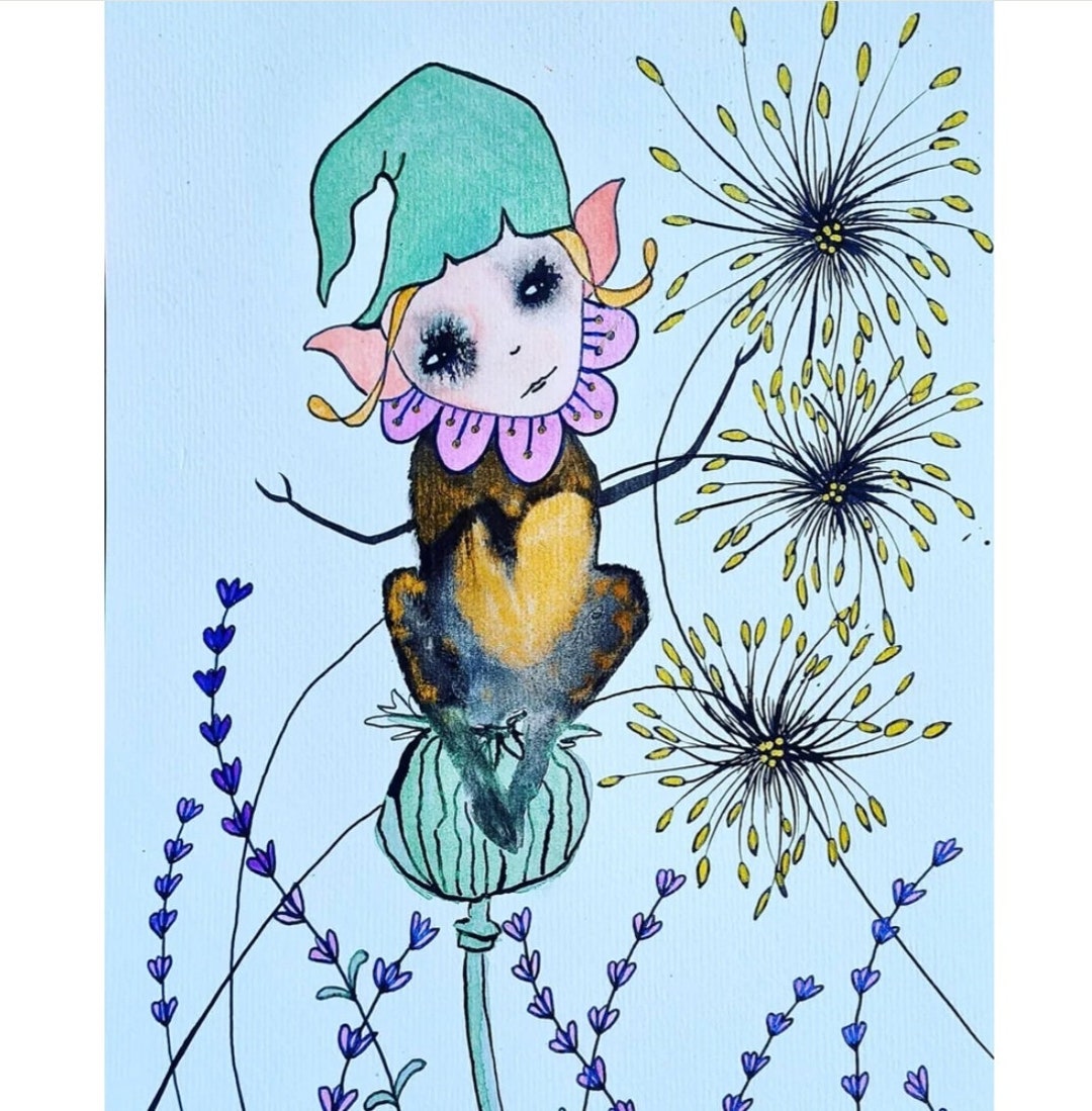 Original Elf Ink Drawing: Art Brut, Naive Fairy Art (A4) - Etsy