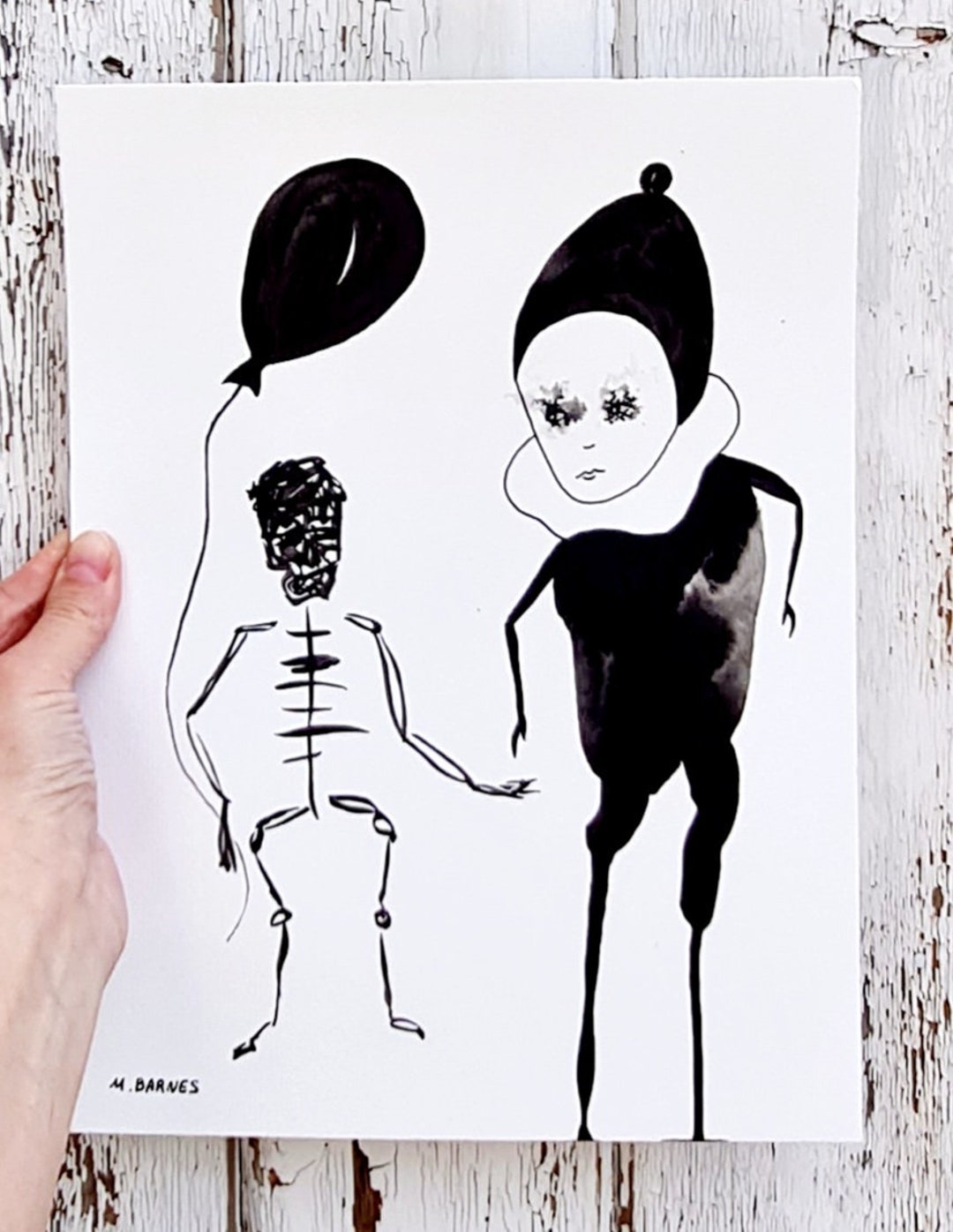 Skeleton Ink Drawing: Gothic Abstract Art, Marina Barnes (9x12 Inches ...
