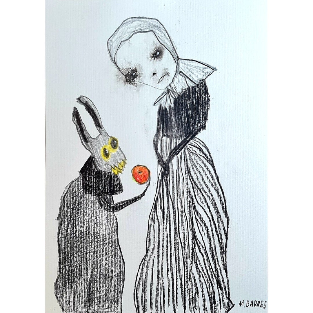 Creepy Rabbit Art Print: Spooky Folk Art Drawing - Etsy