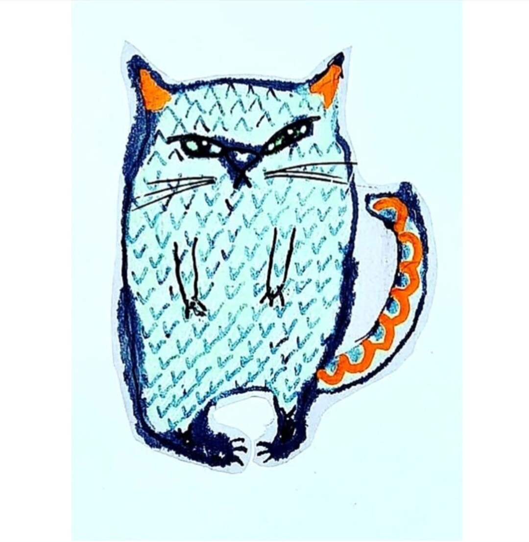 Original Art Print Cat Drawing Gift for Cat Lovers Girls Wall Art ...