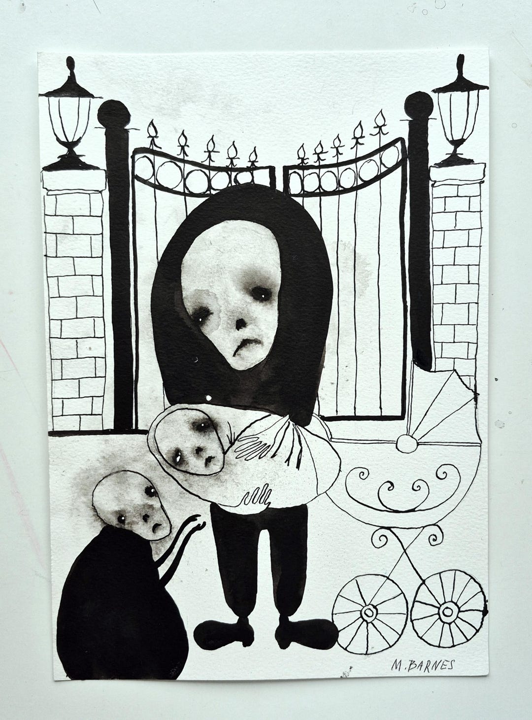 Original Art Primitive People Black White Picture Unique Wall Decor ...