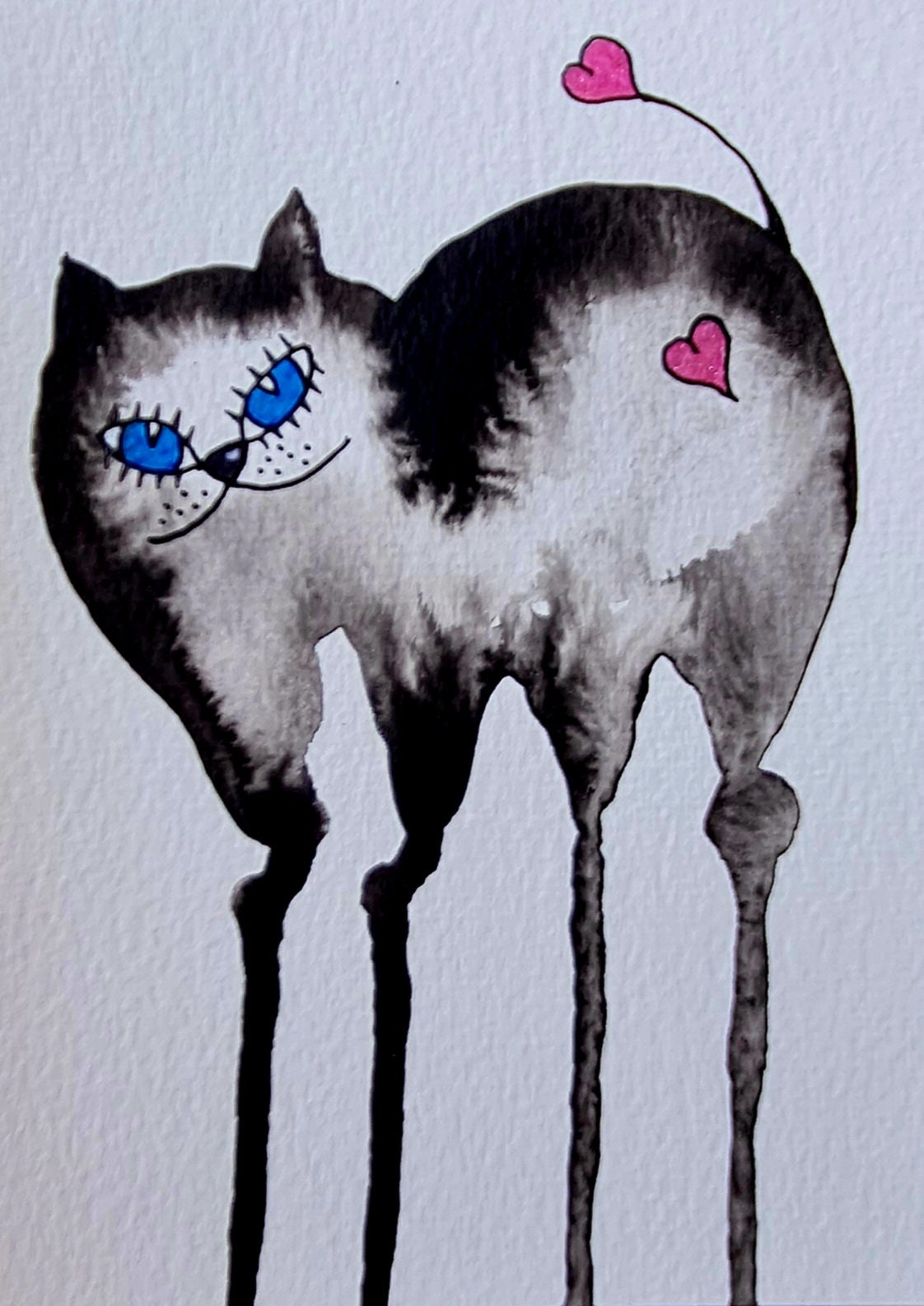 Original Art 6x4 Original Cat Drawing Outsider Art Gift for Cat Lovers ...